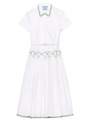 Prada Embroidered Cotton Shirt Dress - White