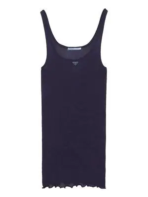 Prada Ribbed Knit Tank Top With Enameled Logo - Blue
