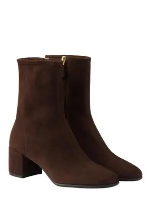 Prada Stretch Suede Ankle Boots With Block Heel - Brown