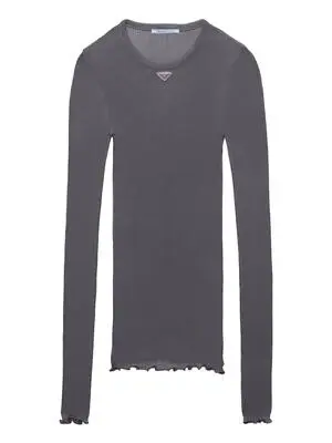 Prada Ribbed Knit Long Sleeve Top - Grey