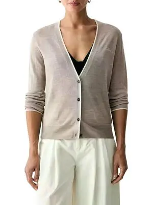 Karl Lagerfeld Merino Wool Cardigan - Neutrals