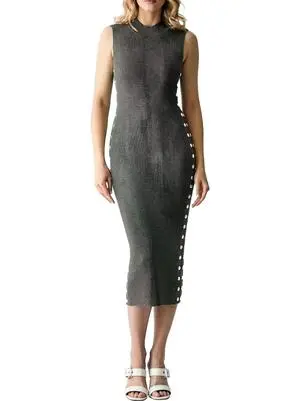 Karl Lagerfeld Ribbed-knit Stud-embellished Midi Dress - Grey