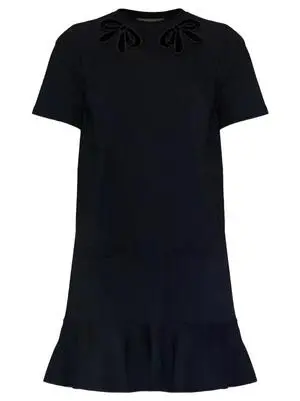 Valentino Garavani Velvet Bow Appliqué Knitted Mini Dress - Black