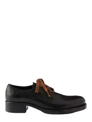 Prada Antiqued Leather Lace-up Shoes - Black
