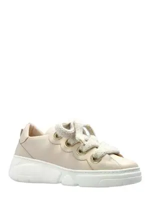 Agl Soft Bubble Leather Sneakers With Chunky Knit Laces - Neutrals