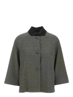 ELENA MIRÒ Checked Mandarin-collar Jacket - Black