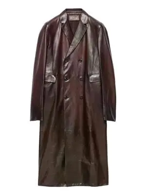 Prada Double-breasted Nappa Leather Coat - Brown