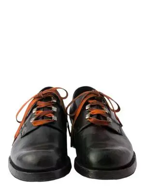 Prada Antiqued Leather Lace-up Shoes - Black