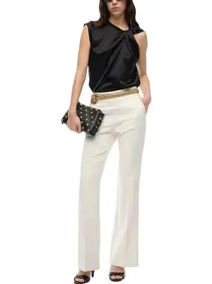 Pinko Sleeveless Satin Blouse With Asymmetric Crew Neck And Knot Detail - Black