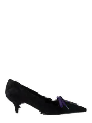 Prada Feather-embellished Satin Pumps - Black