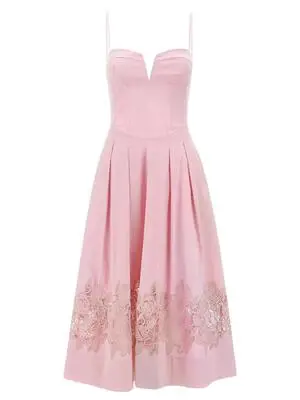 Rebecca Vallance Montreux Lace-inlay Midi Dress - Pink