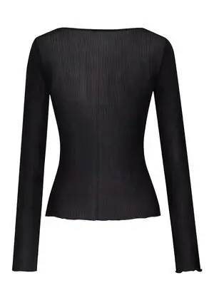 Saint Laurent Cassandre V-neck Ribbed Silk Top - Black