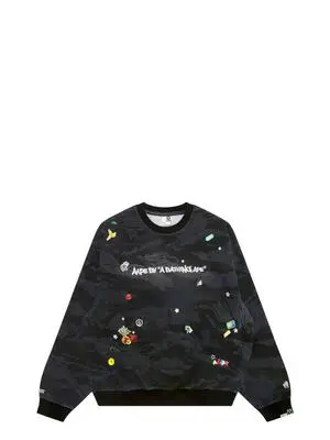 AAPE BY *A BATHING APE Camouflage Sticker Print Crewneck Sweatshirt - Black