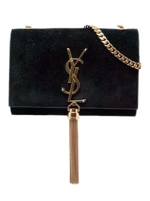 Saint Laurent Suede Monogram Kate Tassel Crossbody Bag - Black