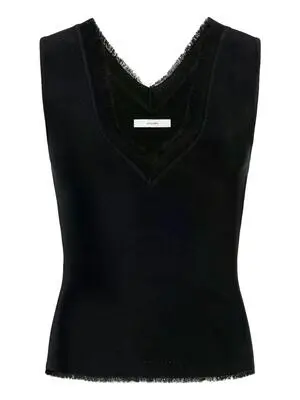 Adam Lippes Sleeveless V-neck Fringed Trim Top - Black