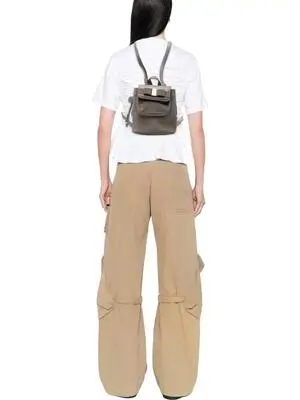 FERRAGAMO Suede Vara Bow Flap Drawstring Backpack - Grey