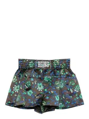 Sacai Floral-print Satin Shorts - Brown