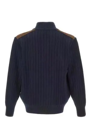 Paul & Shark Ribbed Knit Suede-panel Cardigan - Blue