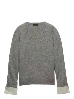 Prada Shetland Wool Scoop-neck Sweater With Removable Cuffs - Grey