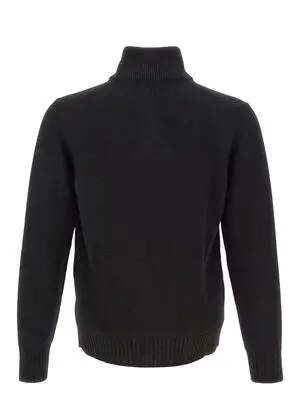 KANGRA Buttoned-collar Ribbed-knit Sweater - Black