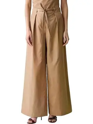 Karl Lagerfeld Belted Pleated Wide-leg Trousers - Neutrals