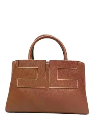 Elisabetta Franchi Logo Plaque Grained Leather Tote Bag - Brown