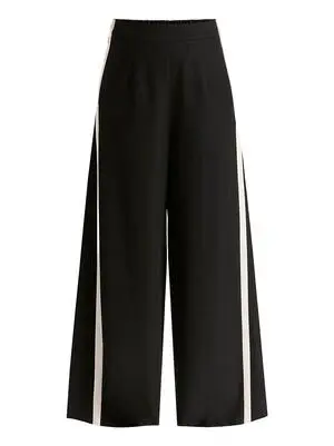 PAISIE Contrast Trim Wide Leg Trousers - Black