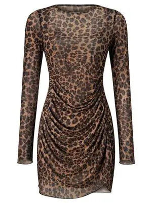 ALOMA STUDIO Lueur Mini Mesh Dress Leopard Print - Yellow