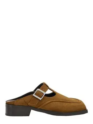 PREV Lou Biscotti Clog Slipper With Asymmetrical Toe And Buckle Detail - Brown