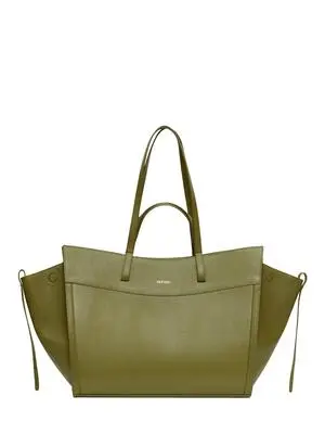 SAONARA BRAND Saonara Leather And Raffia Shopping Bag - Green