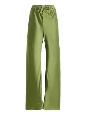 Comme Si Silk Bias Wide Leg Pants - Green