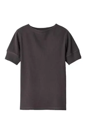 LEMAIRE Boat-neck T-shirt In Linen And Cotton Ribbed Jersey - Basalt