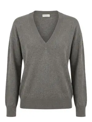 Brunello Cucinelli Long-sleeved V-neck Knitwear - Gray