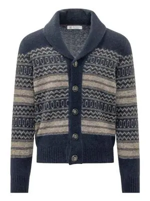 Brunello Cucinelli Patterned Shawl Collar Cardigan - Black