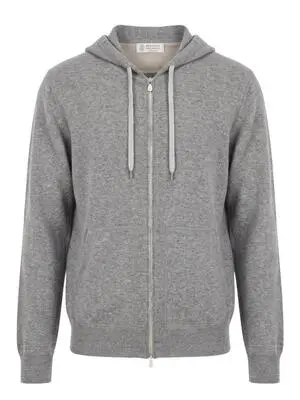 Brunello Cucinelli Long-sleeved Hooded Knit Sweater With Drawstring Details - Gray