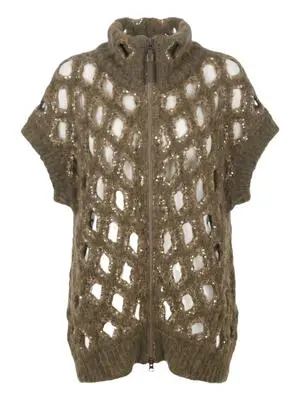 Brunello Cucinelli High Neck Short Sleeve Knitwear - Olive