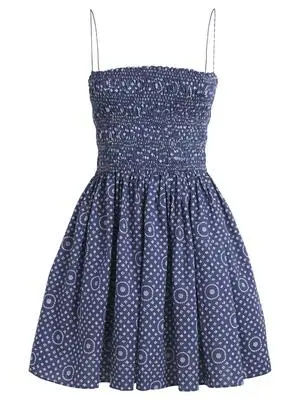 MATTEAU Matteau Shirred Cotton Mini Dress With Geometric Print