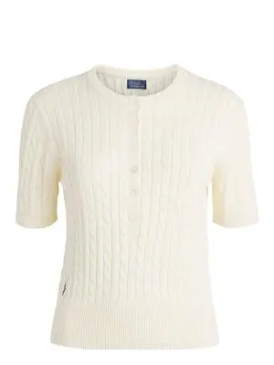 Polo Ralph Lauren Cable-knit Short-sleeve Henley Sweater - Neutral