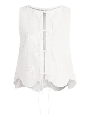 Matteau Broderie Anglaise Sleeveless Blouse With Scalloped Hem - White