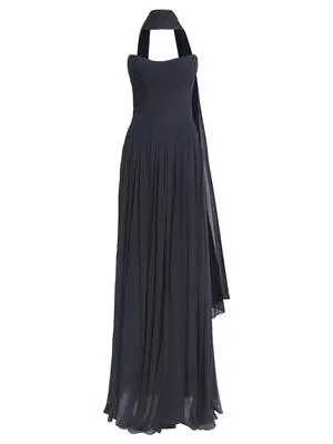 Monique Lhuillier Silk Chiffon Gown - Navy
