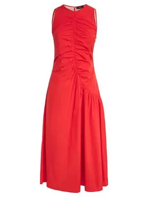 Theory Asymmetric Ruched Midi Dress - Red