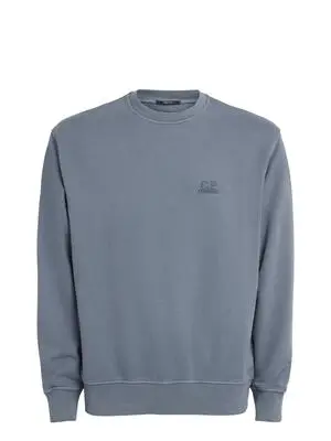C.P. COMPANY Cotton Embroidered Logo Crewneck Sweatshirt - Blue