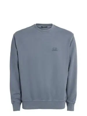 C.P. COMPANY Cotton Embroidered Logo Crewneck Sweatshirt - Blue