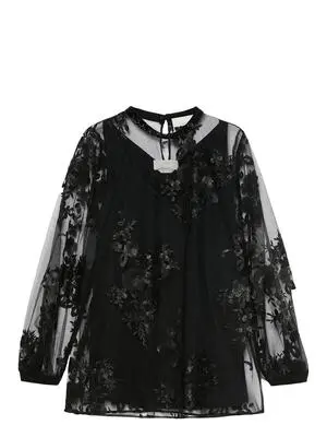 Marina Rinaldi Embellished Sheer Layered Blouse - Black