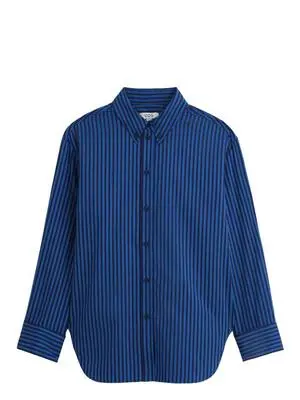 Cos Striped Cotton Shirt With Folded Cuffs - Blue