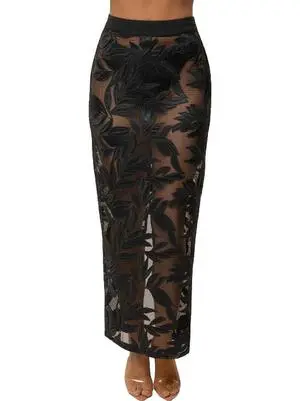 JLUXLABEL Bali Nights Embroidered Maxi Skirt - Black
