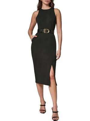 Donna Karan New York Sleeveless Belted Sheath Dress - Black