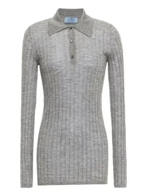 PRADA Mélange Ribbed Cashmere And Silkblend Polo Shirt