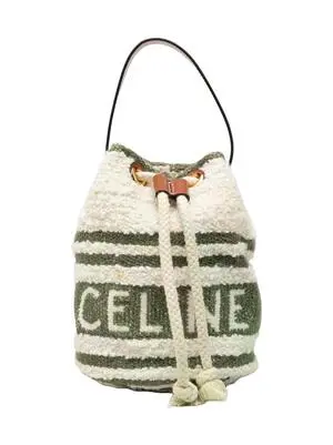 Celine 2022 Teen Plein Soleil Canvas Drawstring Bucket Bag - White