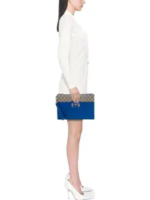Gucci Gg Supreme And Calfskin Cut Out Interlocking G Clutch Bag - Neutrals